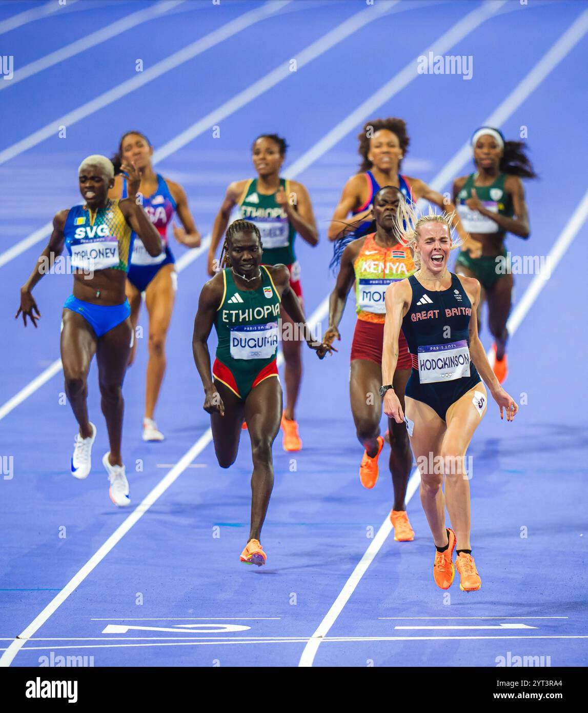 Keely Hodgkinson winning in the 800 meters at the Paris 2024 Olympic ...