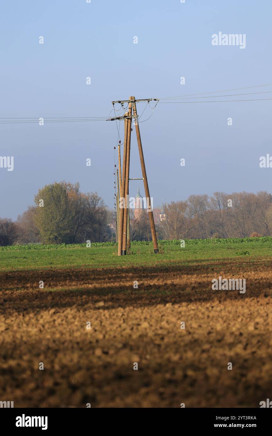 Church tower of the Weil der Stadt church photographed through a power ...