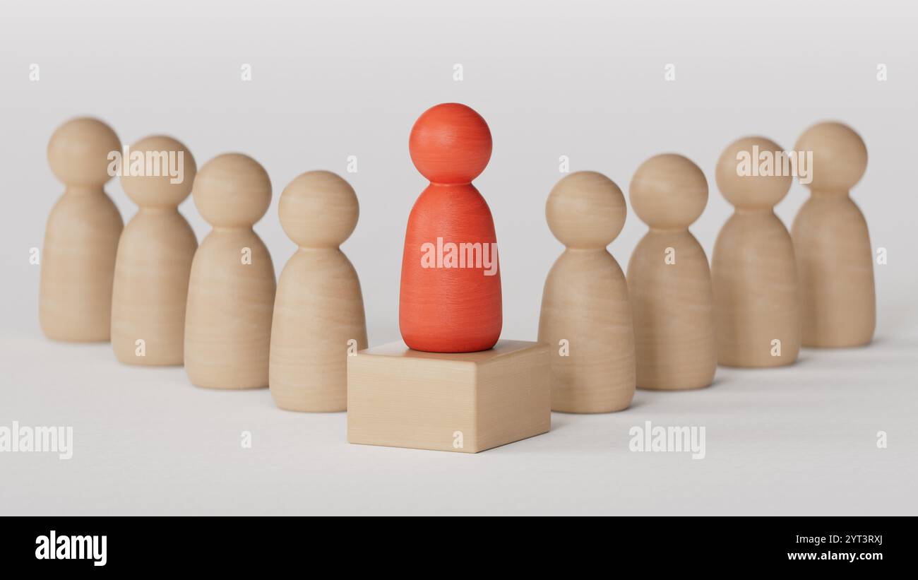 Leadership concept, wooden business team with one person standing out ...