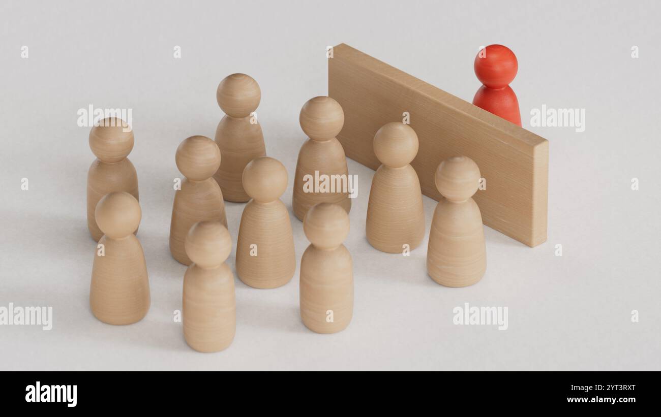 Wooden person model among people, Leadership concept.3D rendering on ...
