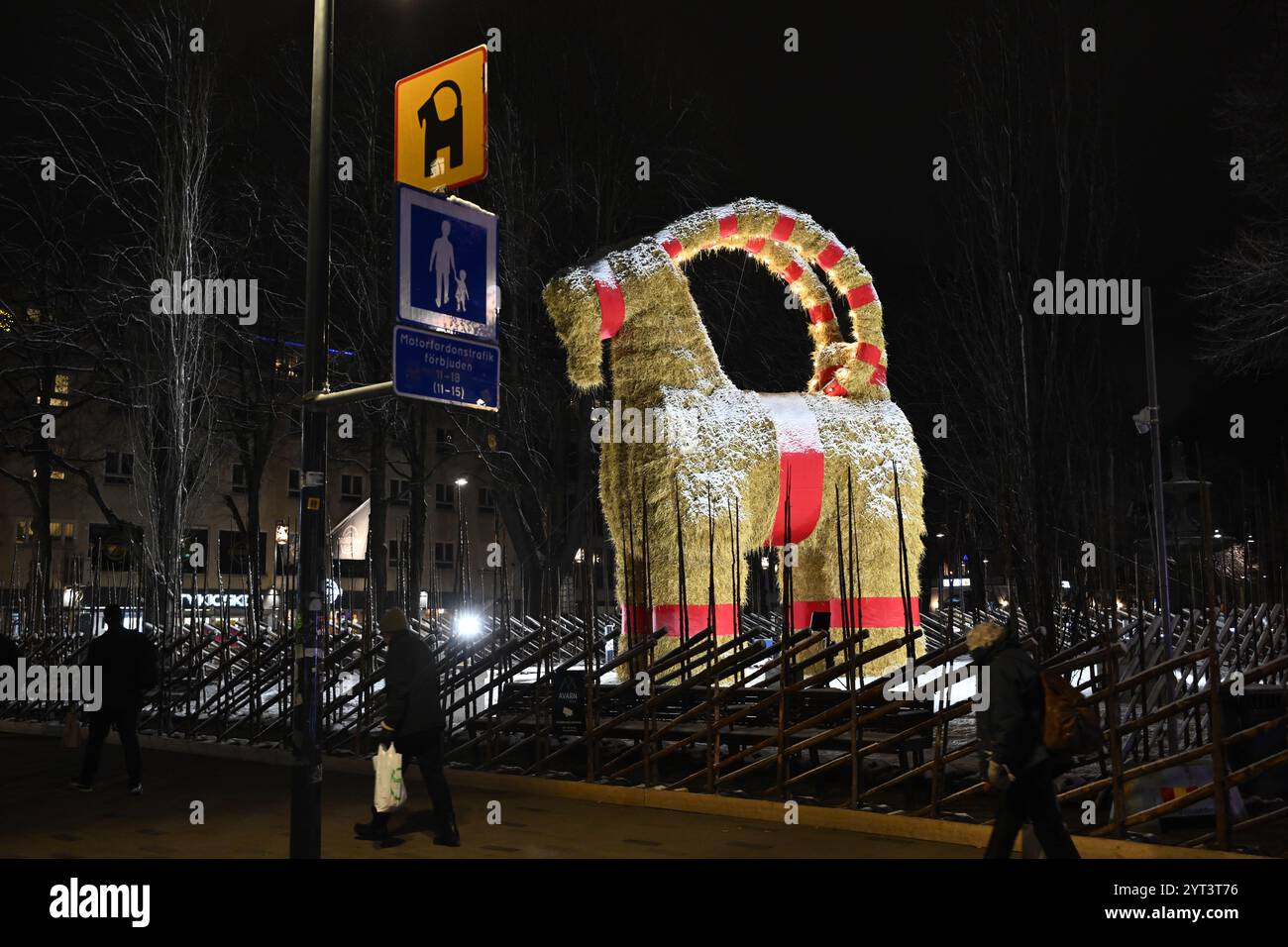 The traditional Christmas display, the Gävle Goat, in central Gävle ...