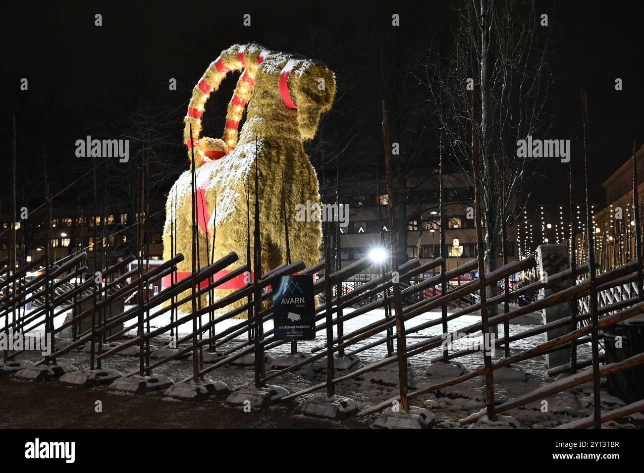 The traditional Christmas display, the Gävle Goat, in central Gävle ...