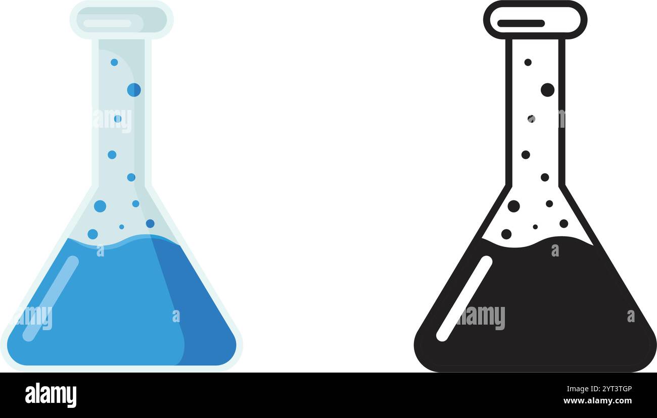 Science lab bottle icon in flat style. Laboratory glassware equipment ...