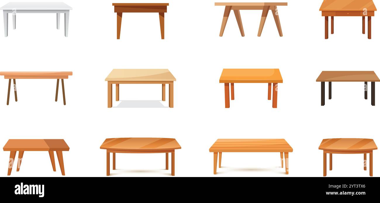 Table furniture icon set collection in flat style. Wooden table vector ...
