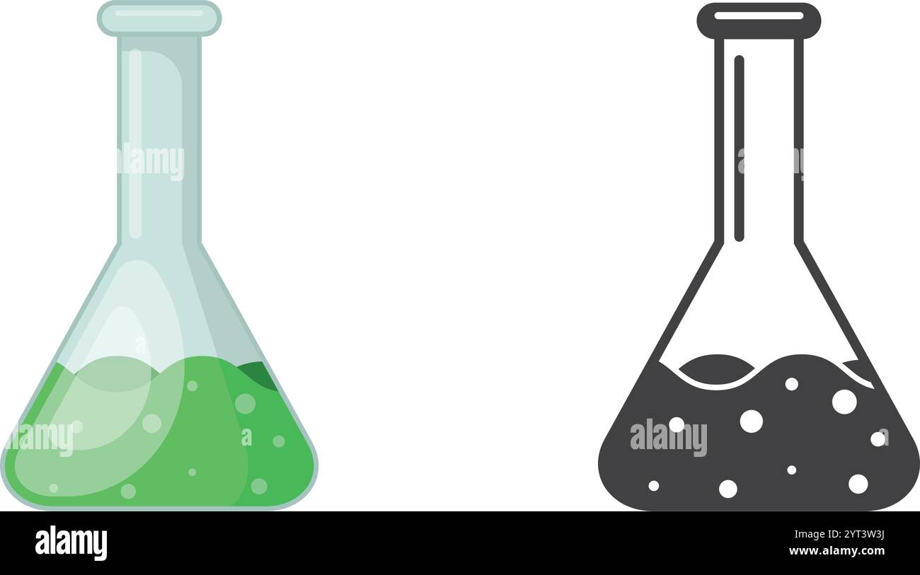 Science lab bottle icon in flat style. Laboratory glassware equipment ...