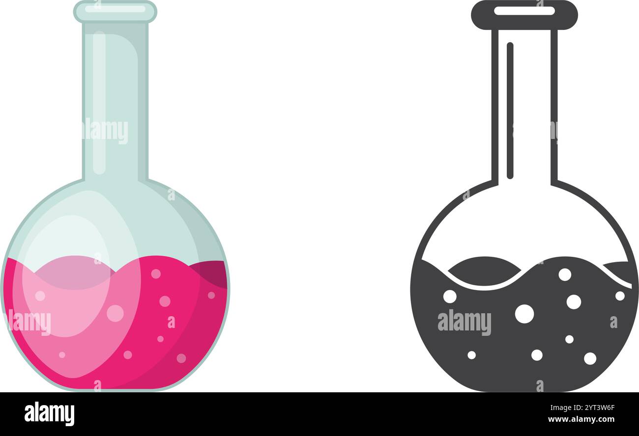 Science lab bottle icon in flat style. Laboratory glassware equipment ...