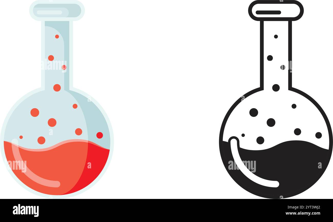 Science lab bottle icon in flat style. Laboratory glassware equipment ...