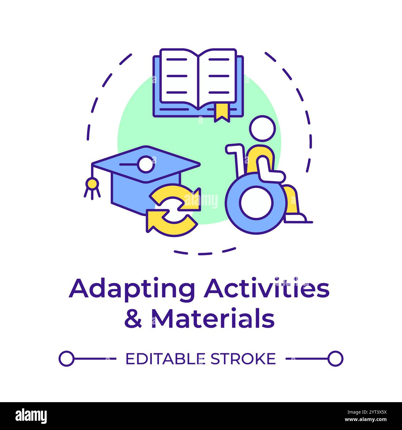 Adapting activities and materials multi color concept icon Stock Vector ...