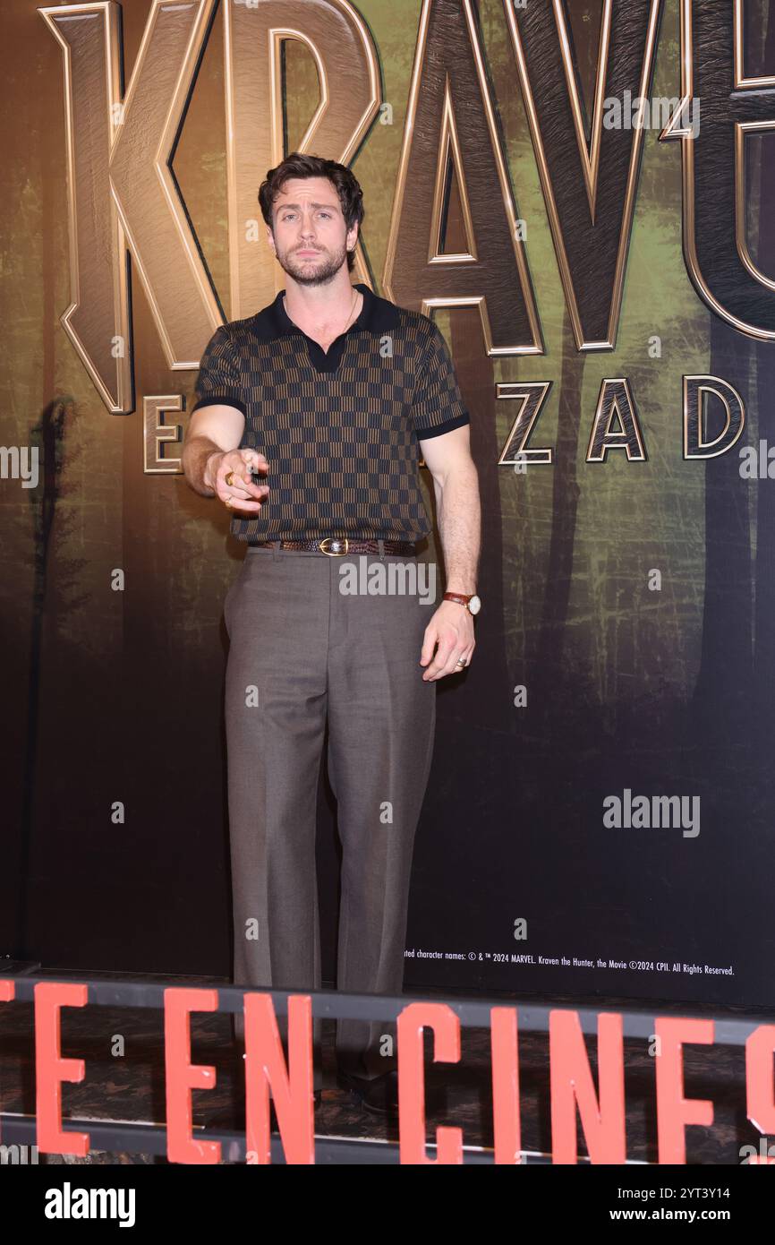 Actor Aaron Taylor-Johnson attends the red carpet for Kraven the Hunter ...