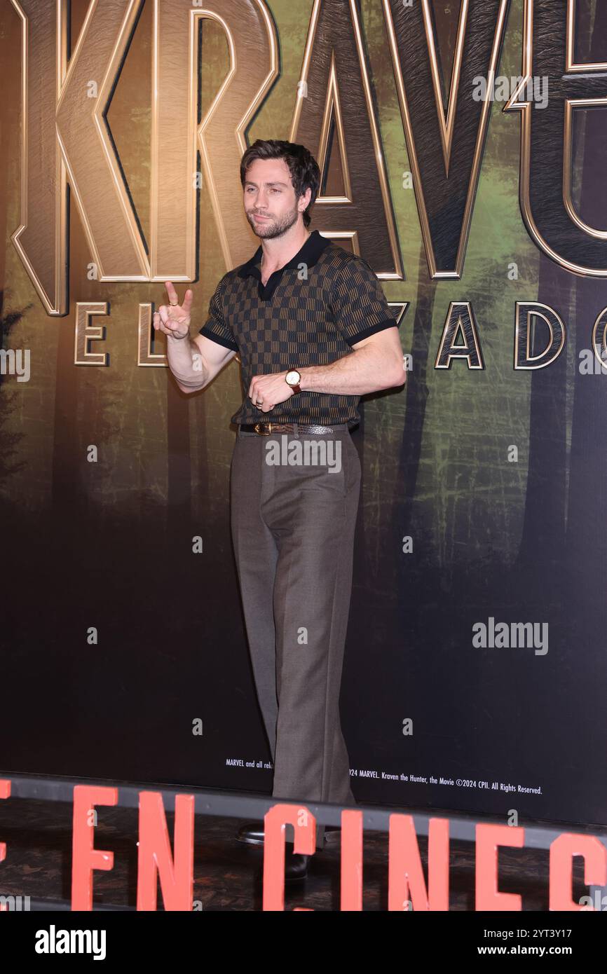 Actor Aaron Taylor-Johnson attends the red carpet for Kraven the Hunter ...