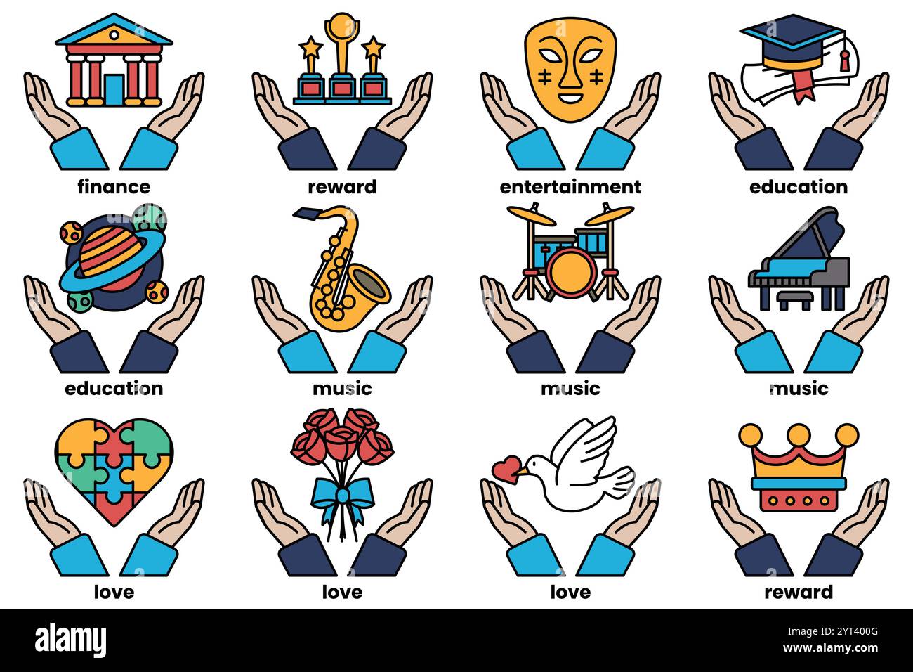 A set of hand-drawn illustrations of various symbols and objects ...