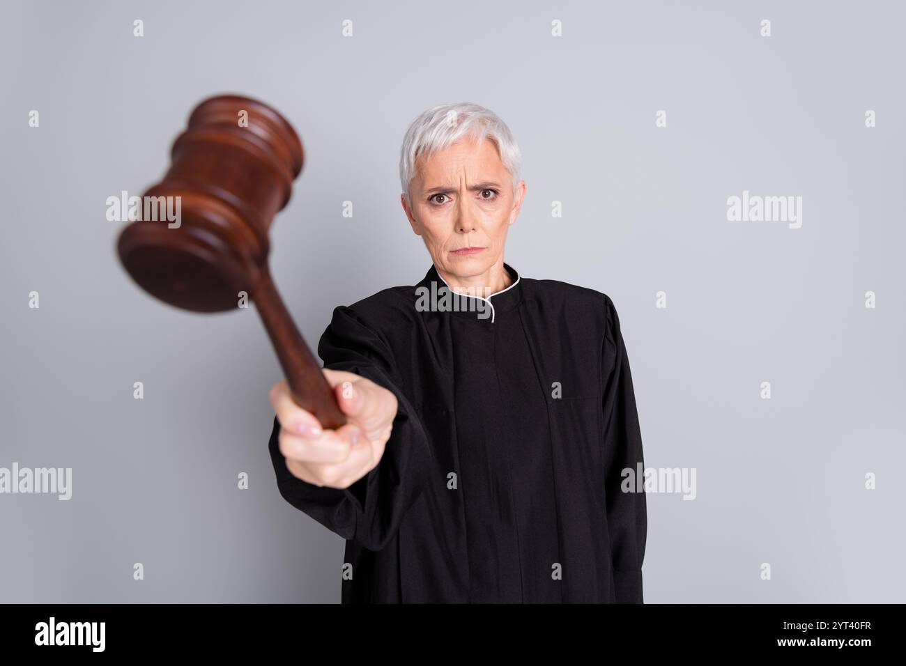 Photo of serious woman government judge hit gavel court verdict ...