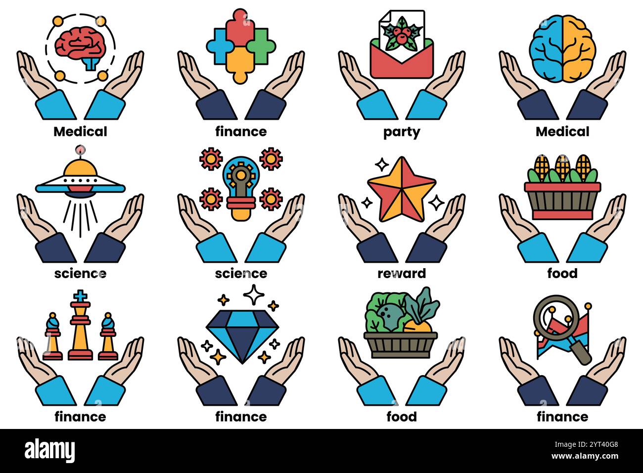 Set of illustrations in the concept of human hands holding things in ...