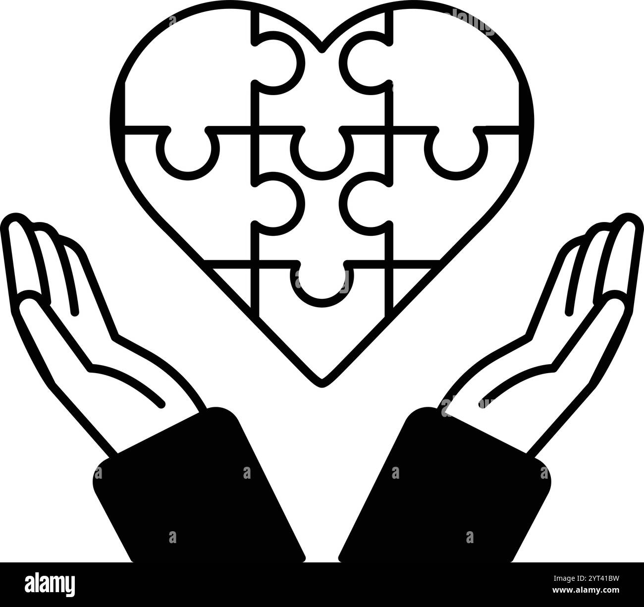 Heart puzzle hands Black and White Stock Photos & Images - Alamy