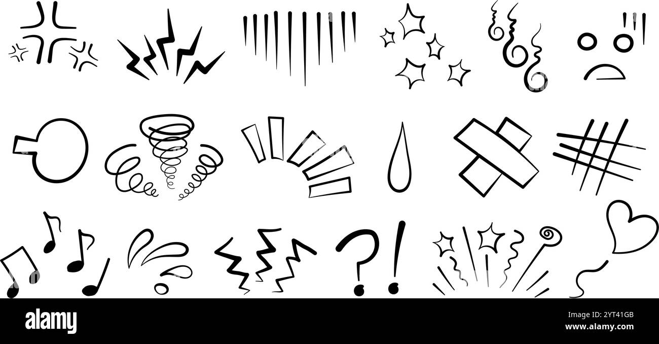 Manga or anime comic emoticon element graphic effects hand drawn doodle ...