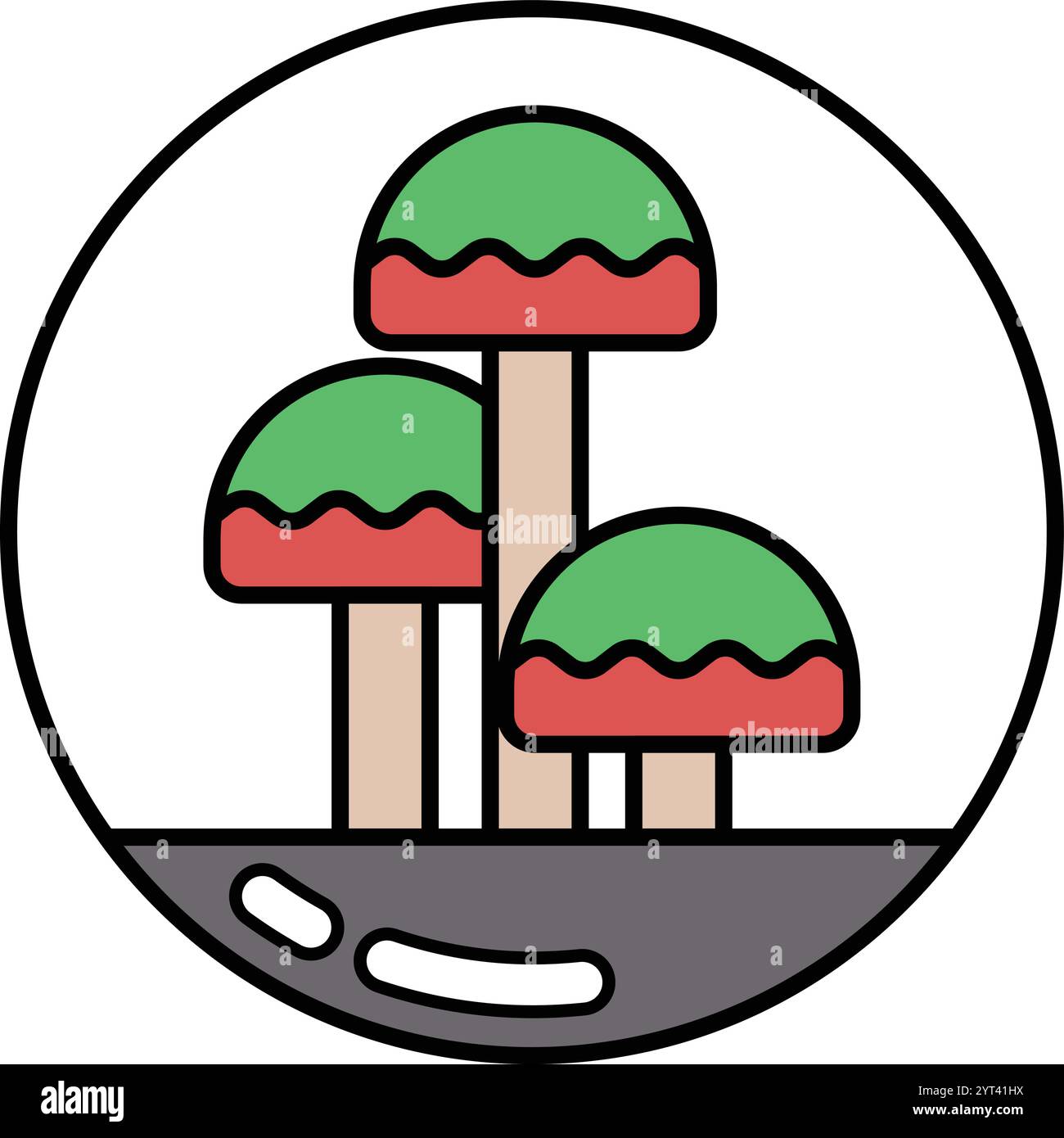 A cartoon drawing of three trees with green leaves and red stems. The ...