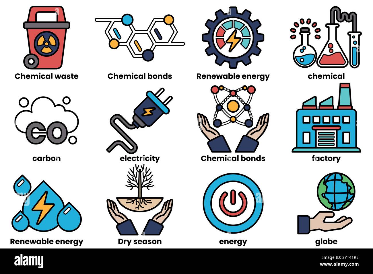 Set of illustrations in the concept of renewable energy in line drawing ...