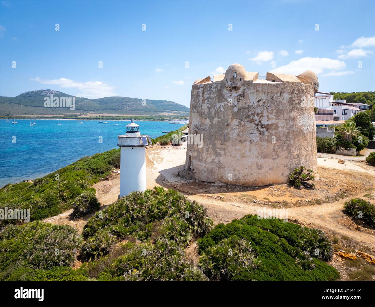 The famous historic lighthouse tower Torre Nuova di Porto Conte ...