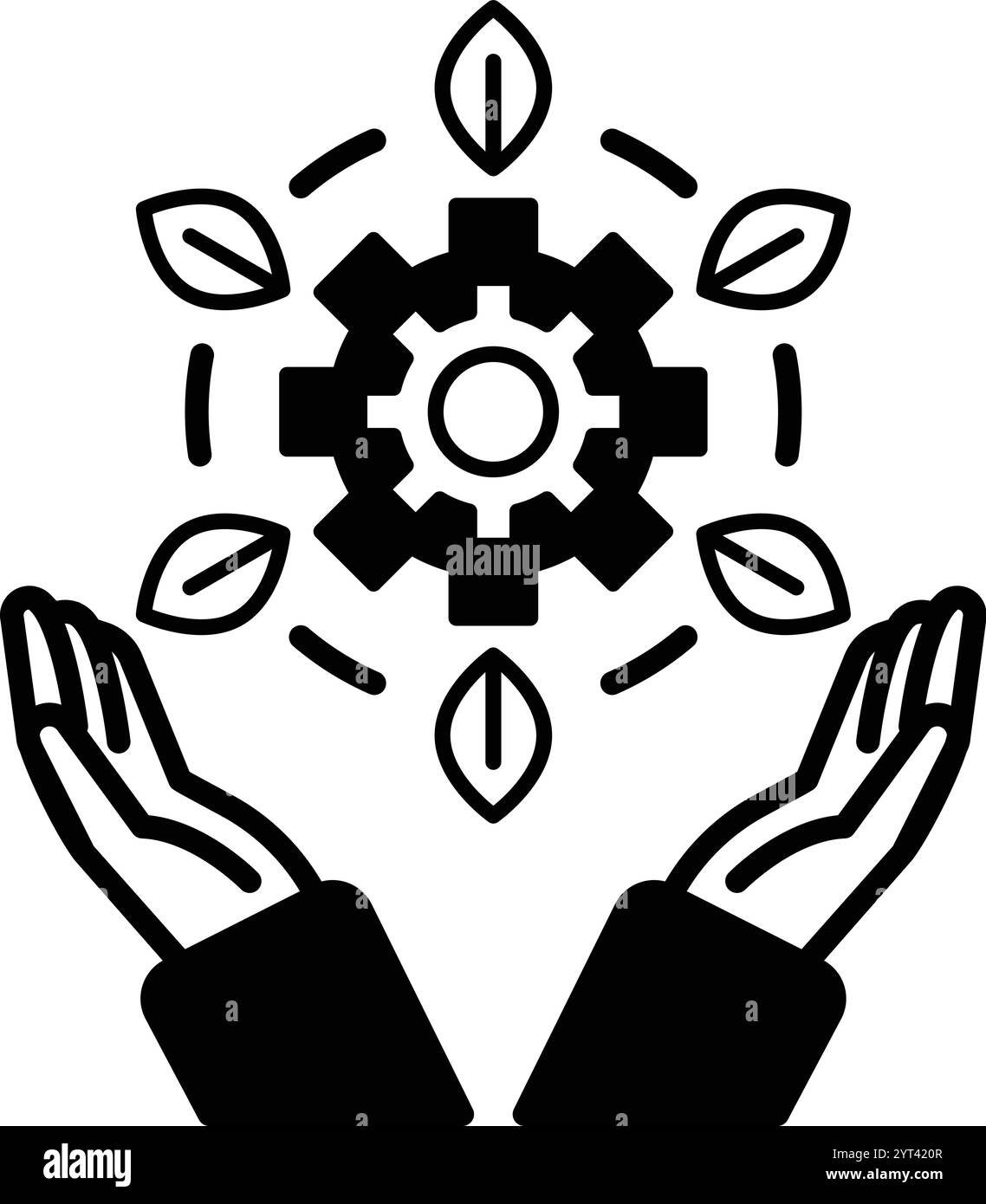 A graphic of two hands holding a gear with leaves surrounding it Stock ...