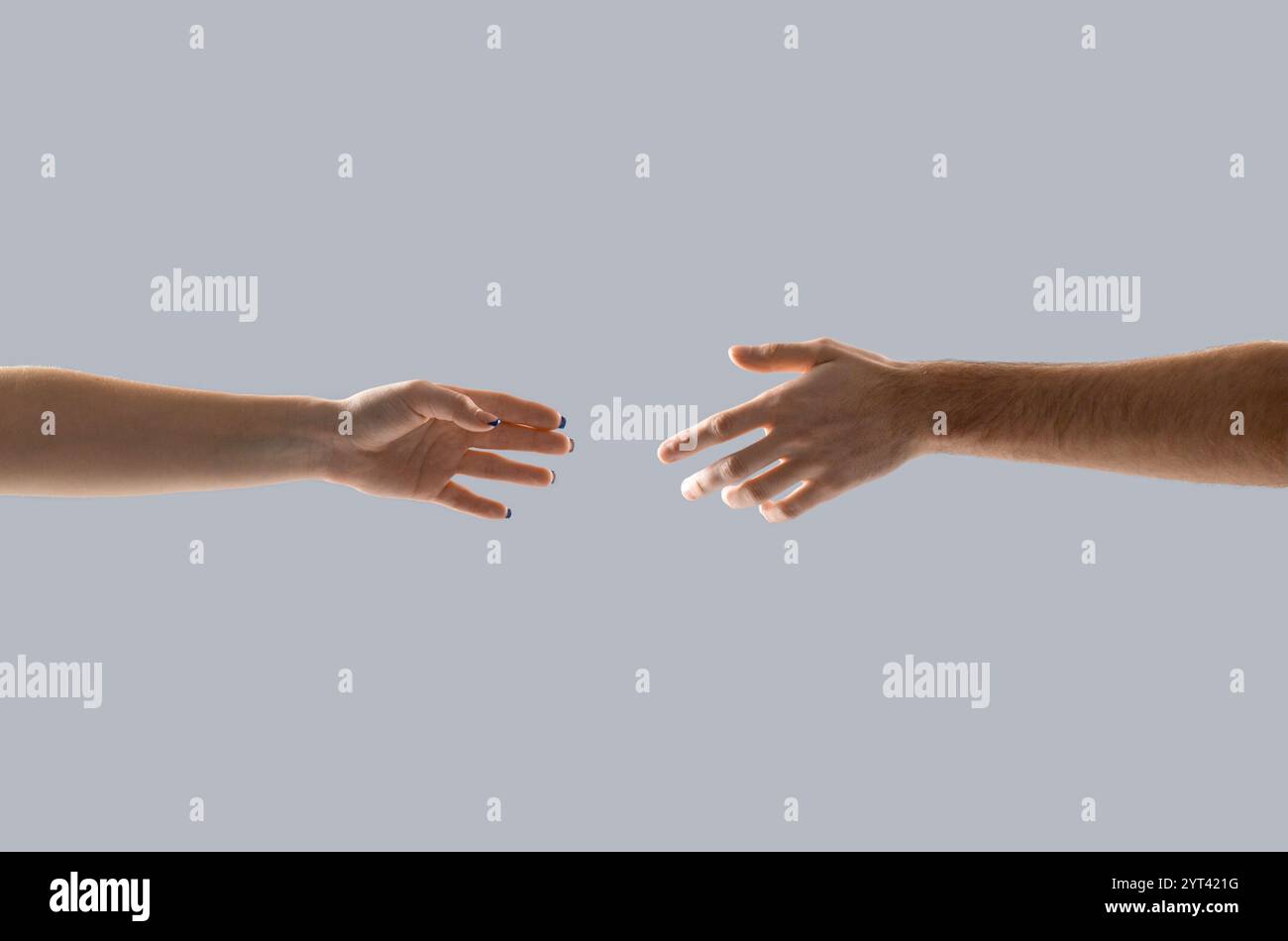 Helping hand gesture composition isolated over gray background. Closeup ...