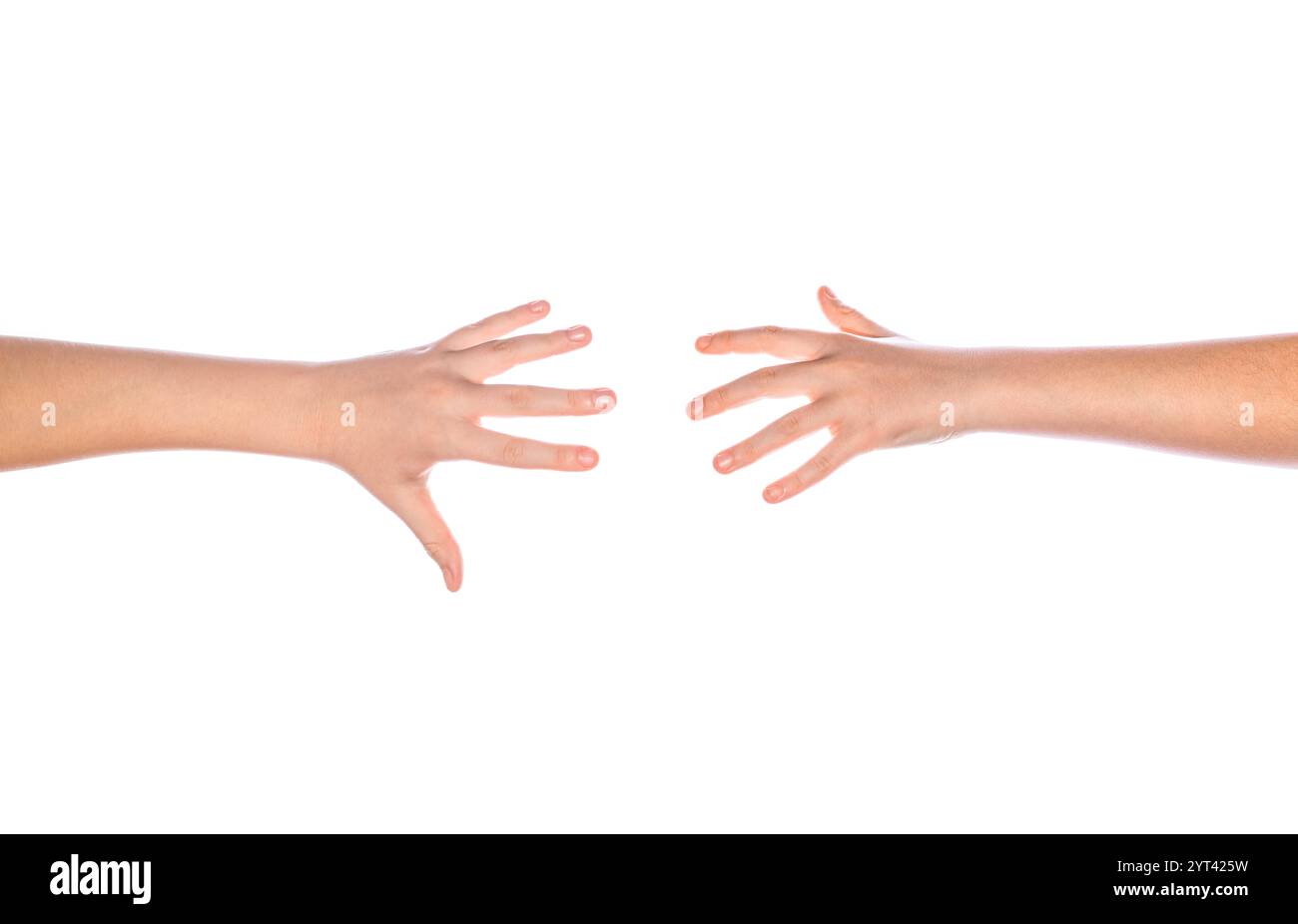 Help, helping, suport. Closeup two hands reaching to each other ...