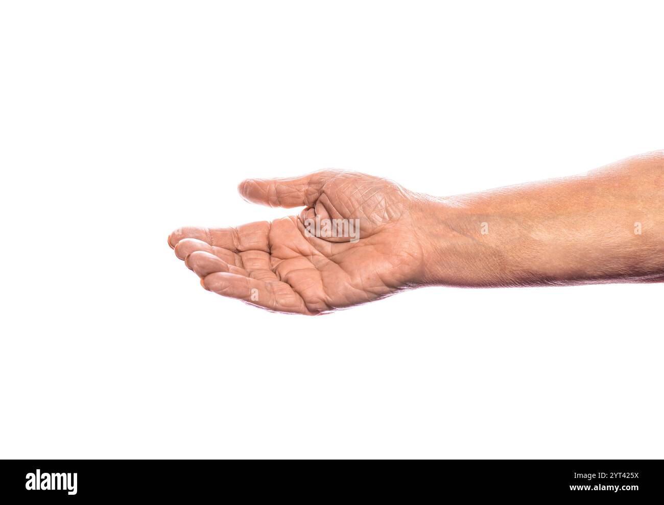 Hand elderly woman open up on. Hand old woman isolated on white ...
