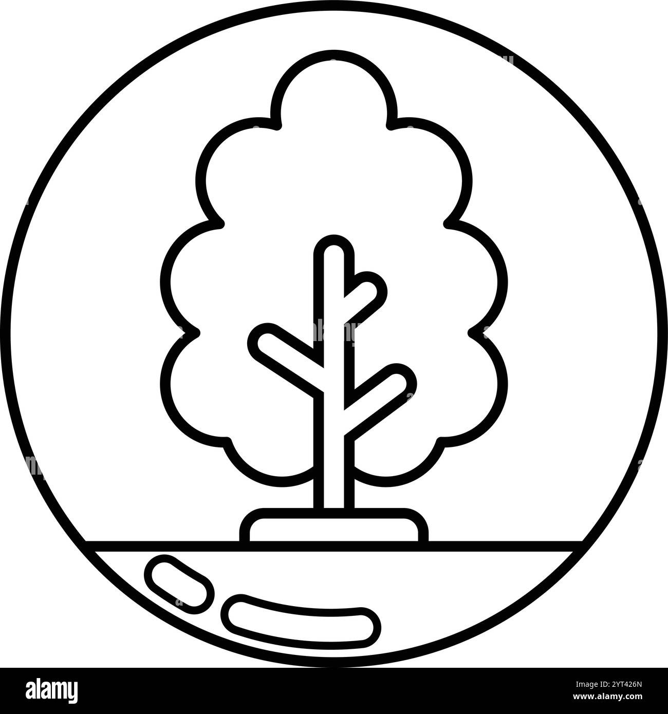 A tree is shown in a circle with a leaf Stock Vector Image & Art - Alamy
