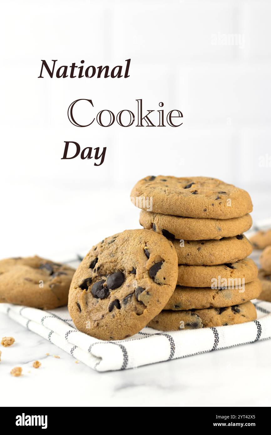National cookie day poster. A stack of homemade chocolate chip cookies ...