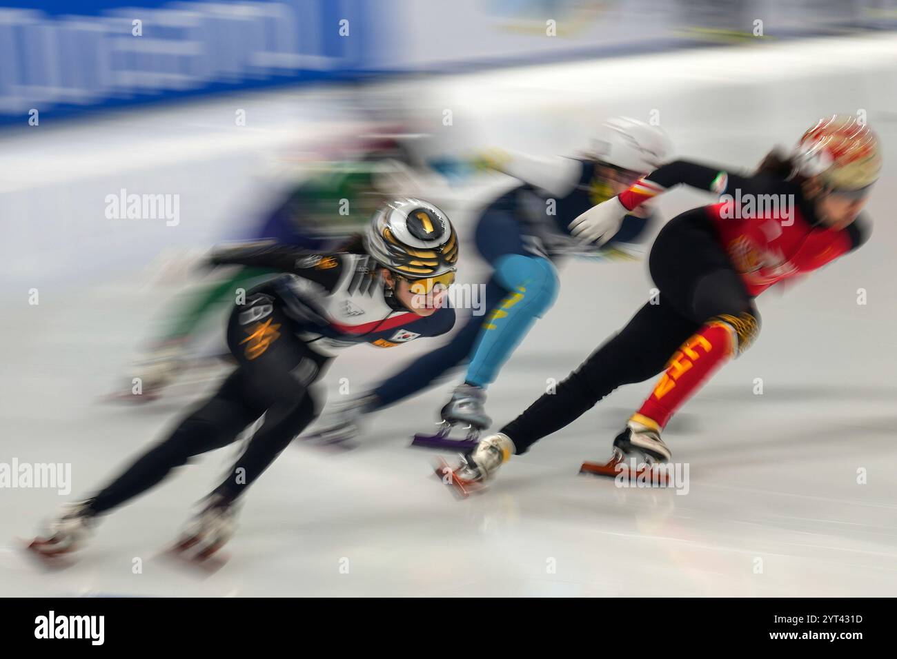 Kim Gilli of South Korea, left, leads as she competes in the heats of ...