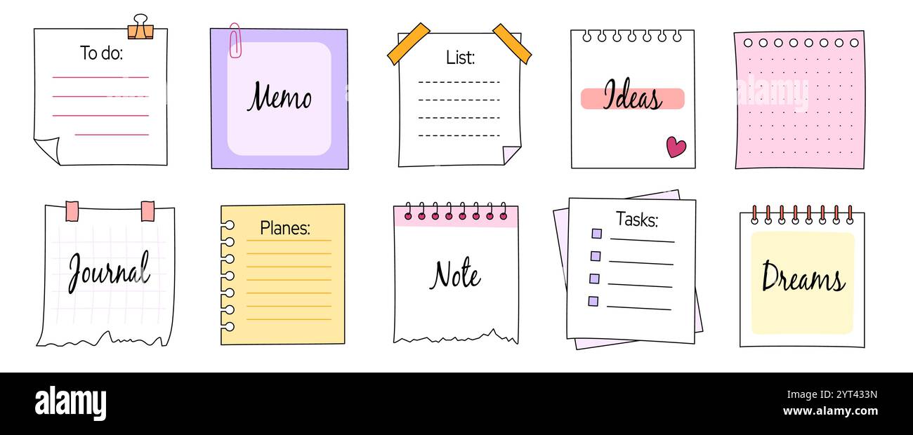 Memo frame note paper line cute planner sheet set. Notebook paper note ...