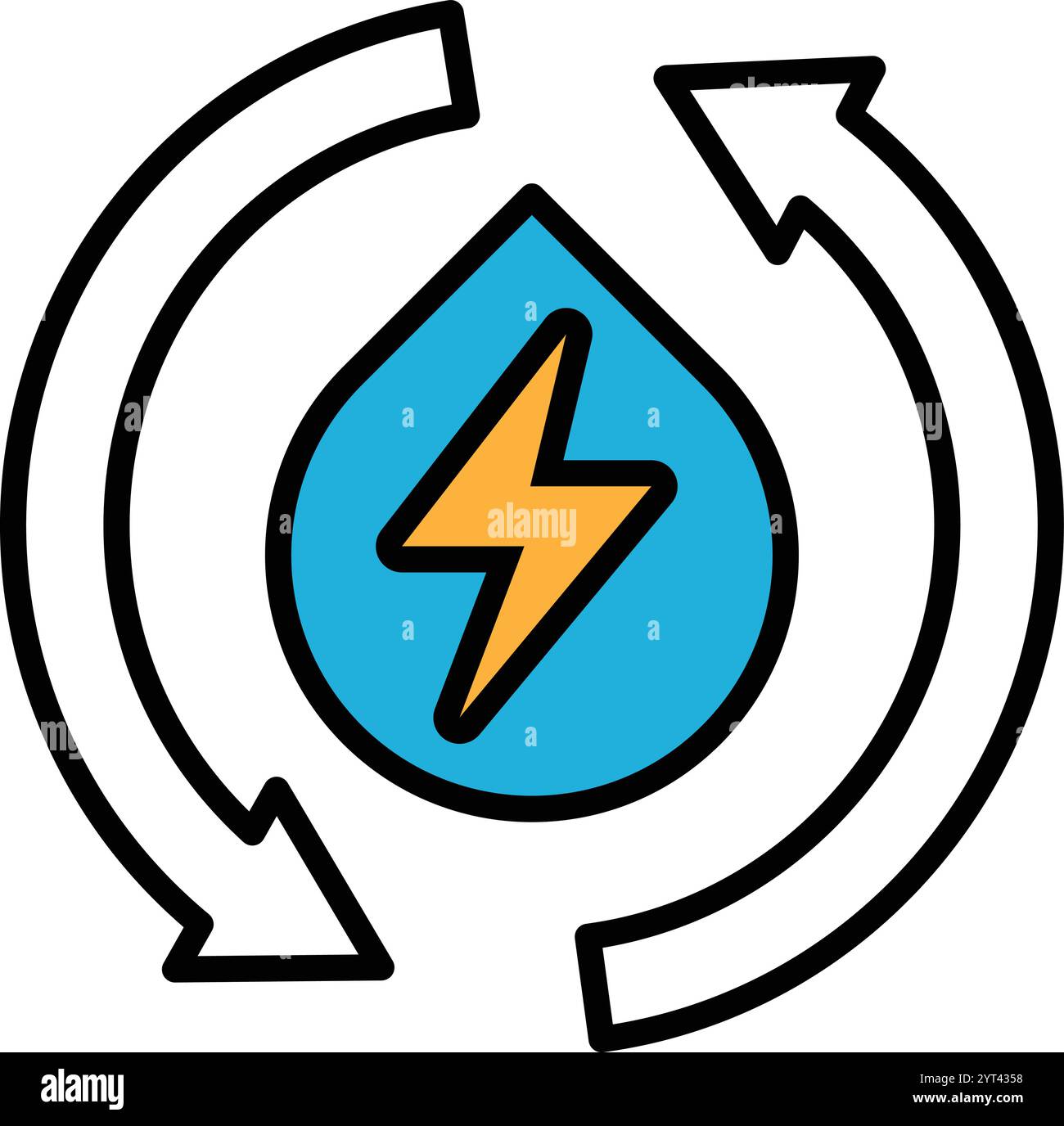 A blue and yellow symbol of water with two arrows pointing to it. The ...