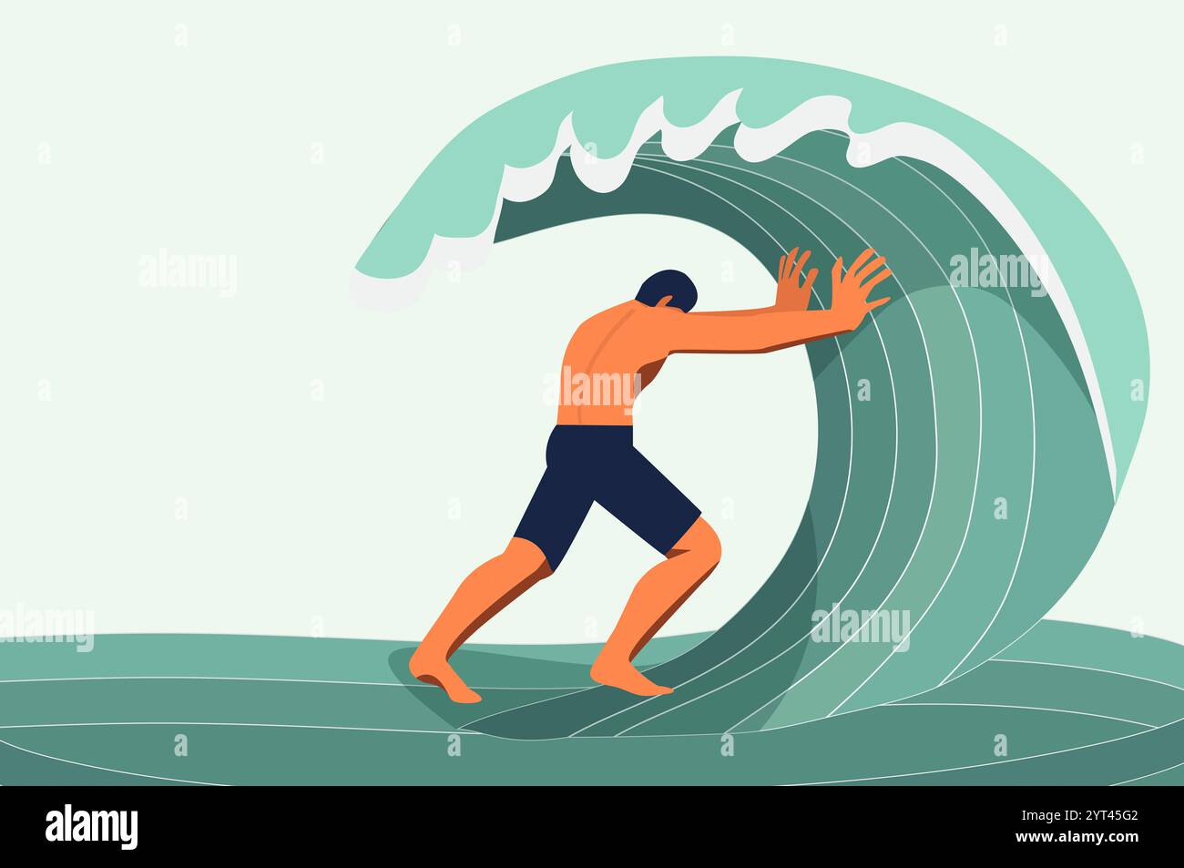 mental health battle concept, man fighting the change , pushing ocean ...