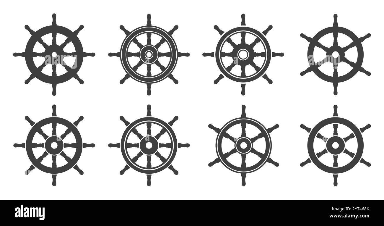 Ship rudder icon symbol shape set. Ship helm logo sign collection ...
