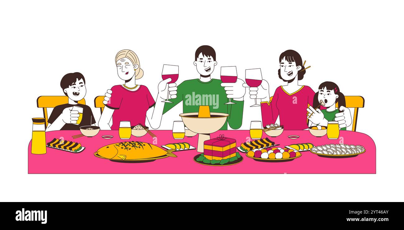 Chinese family reunion dinner 2D cartoon characters Stock Vector Image ...