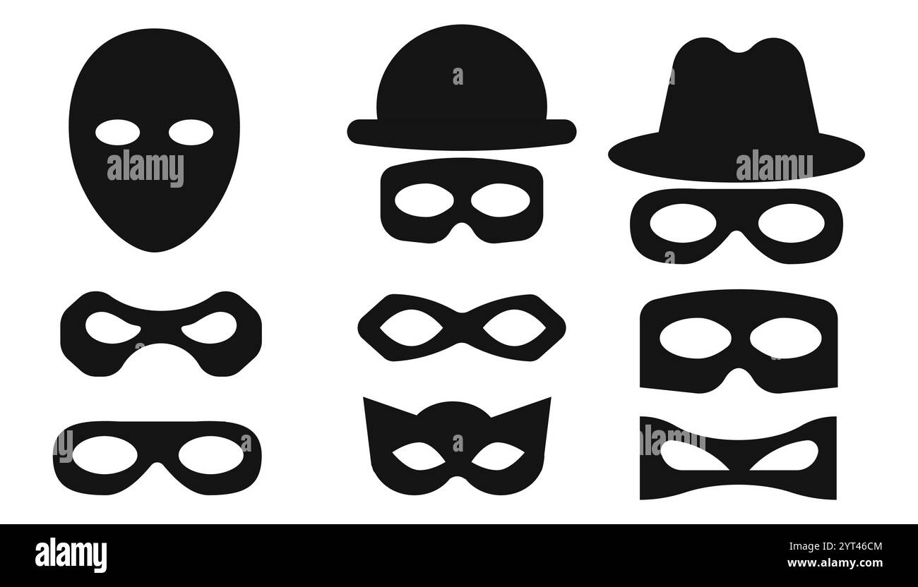 Incognito mask, villain or robber hide face element, black silhouette ...