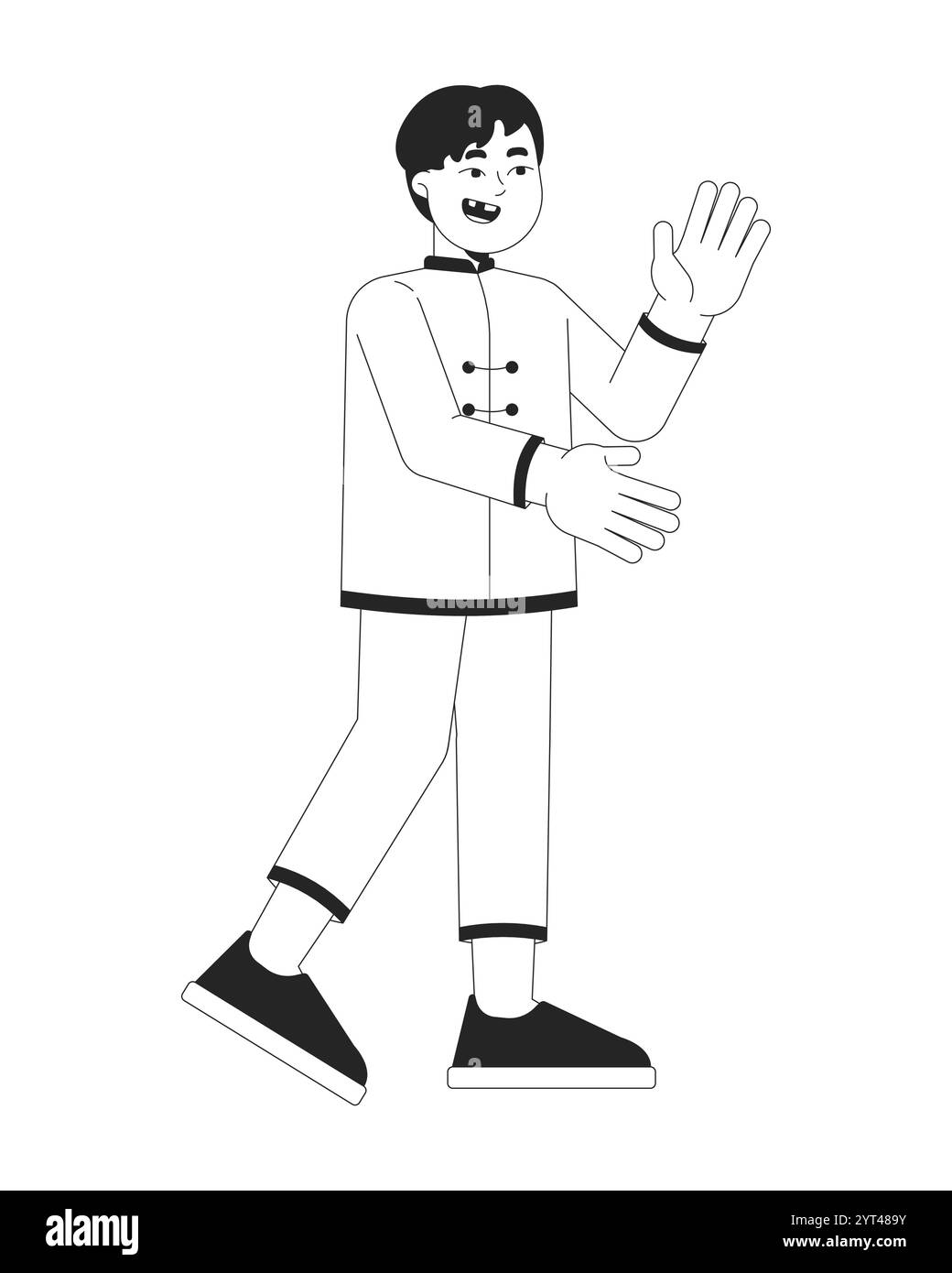 Chinese boy child in traditional tang suit clapping excited black and ...