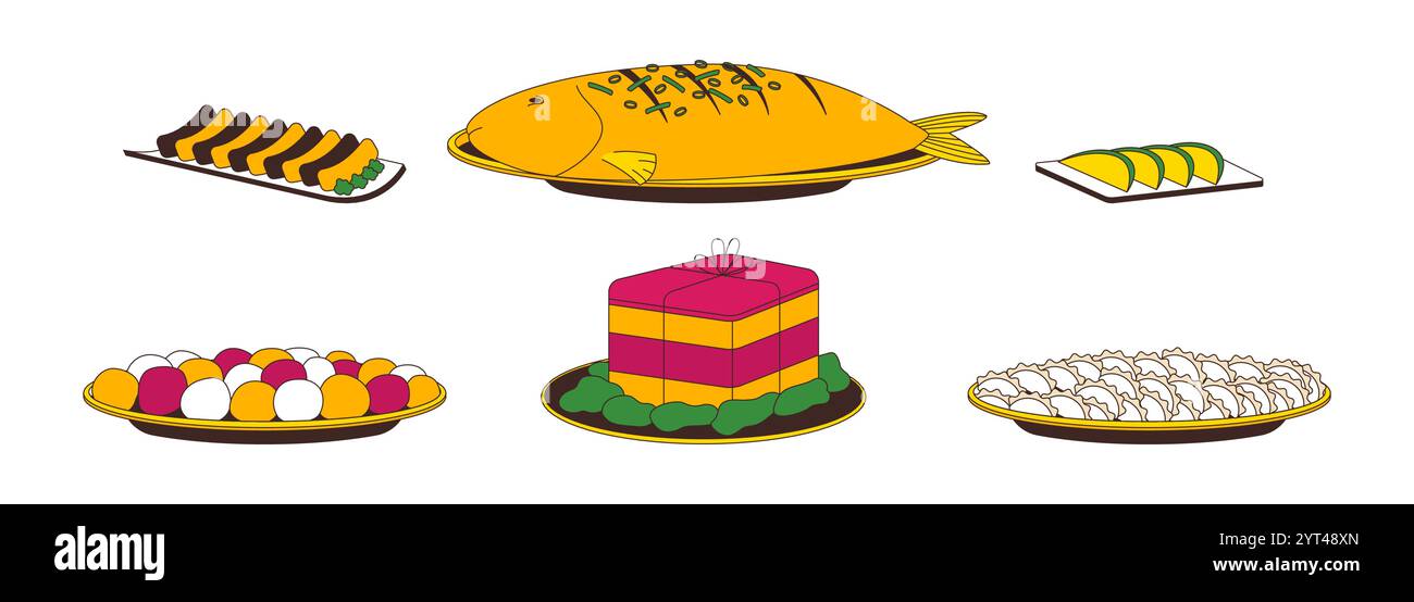 Chinese New Year foods 2D cartoon objects set Stock Vector Image & Art ...