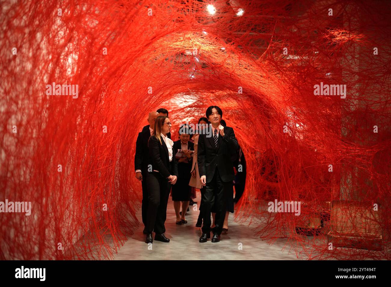 Japan's Crown Prince Akishino looks at Japanese artist Chiharu Shiota's ...