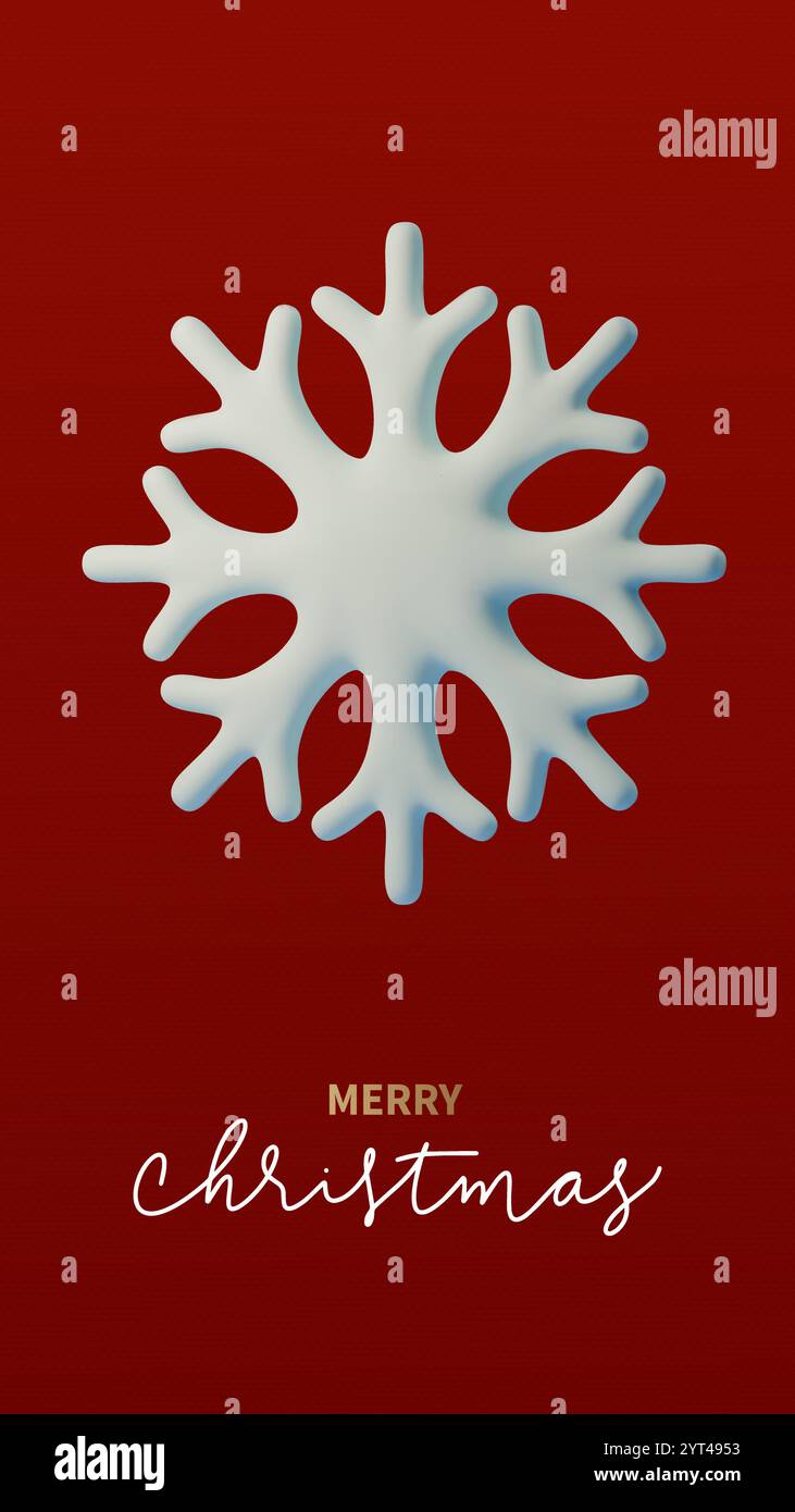 3d minimalist illustration of a white snowflake on a vibrant red ...