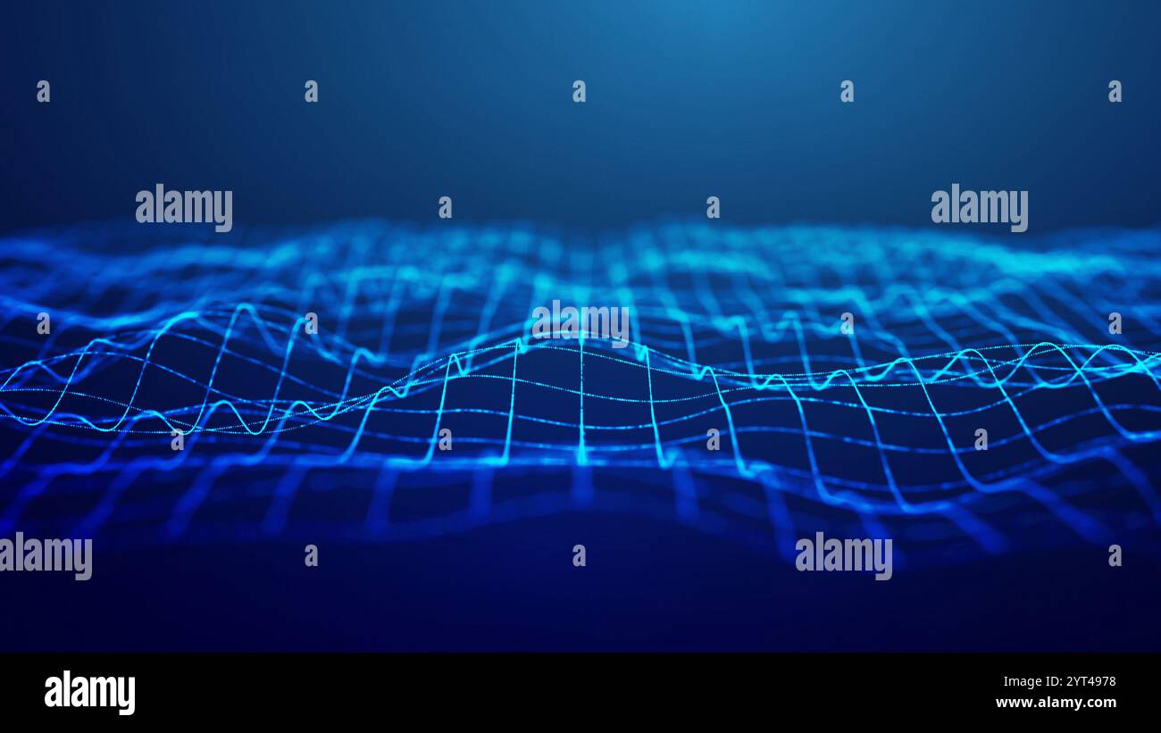 Digital Blockchain Network Visualization Featuring Interconnected Grids