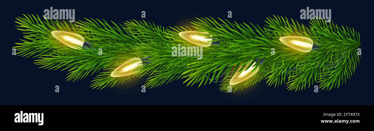 Christmas border featuring realistic fir branches and twinkling lights ...