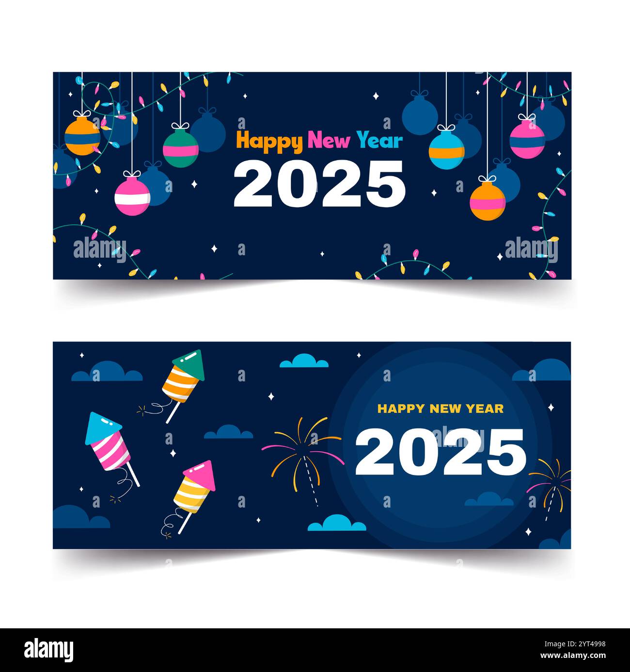 Colorful New Year 2025 Banner Designs with Fireworks Vector ...