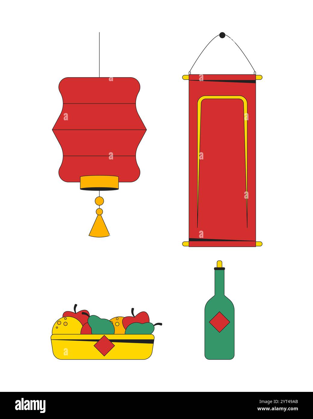 Feng Shui ornaments spring festival 2D cartoon objects set Stock Vector ...