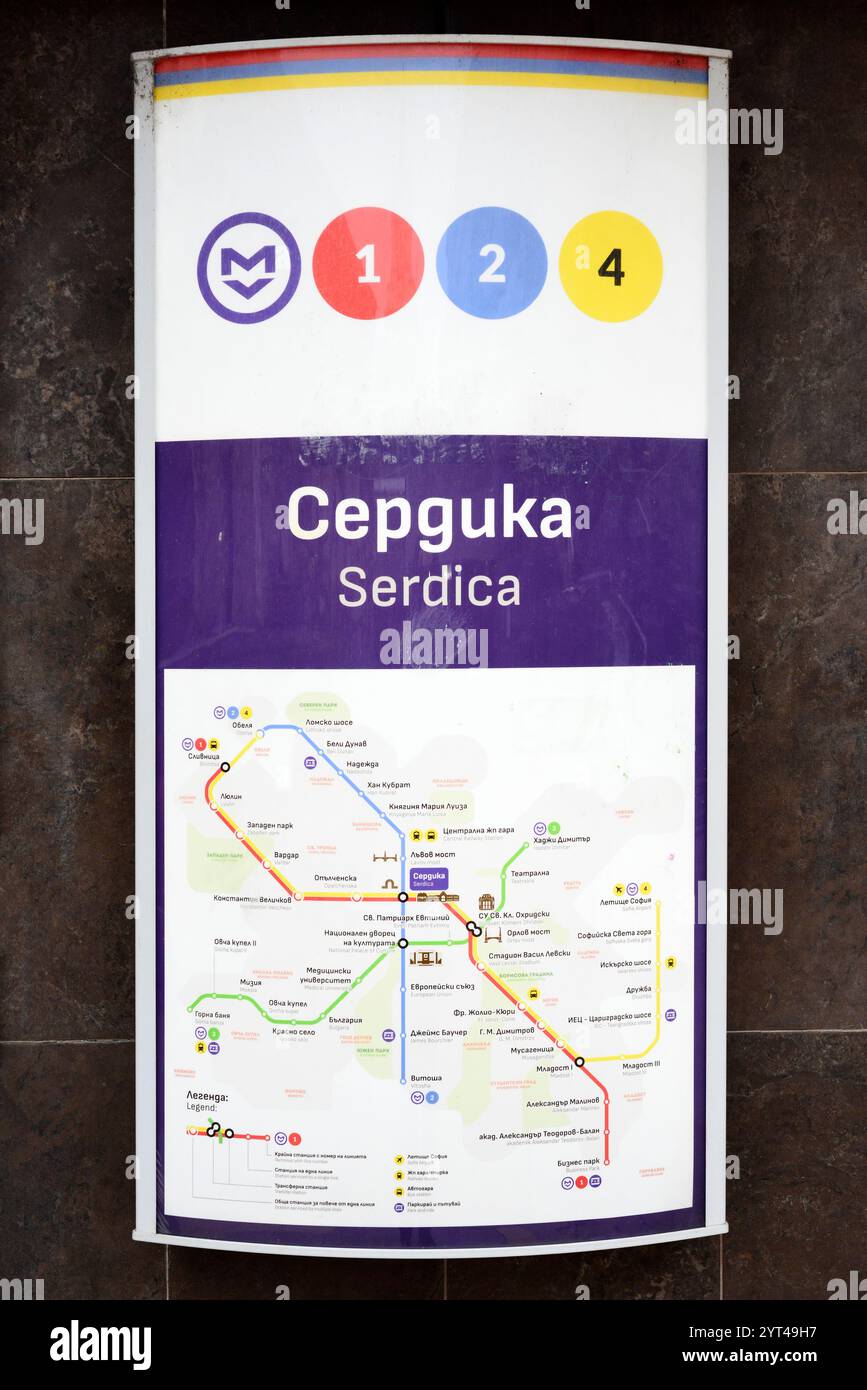Sofia Metro map sign or Sofia Bulgaria underground metro subway at Serdica metro station in ...