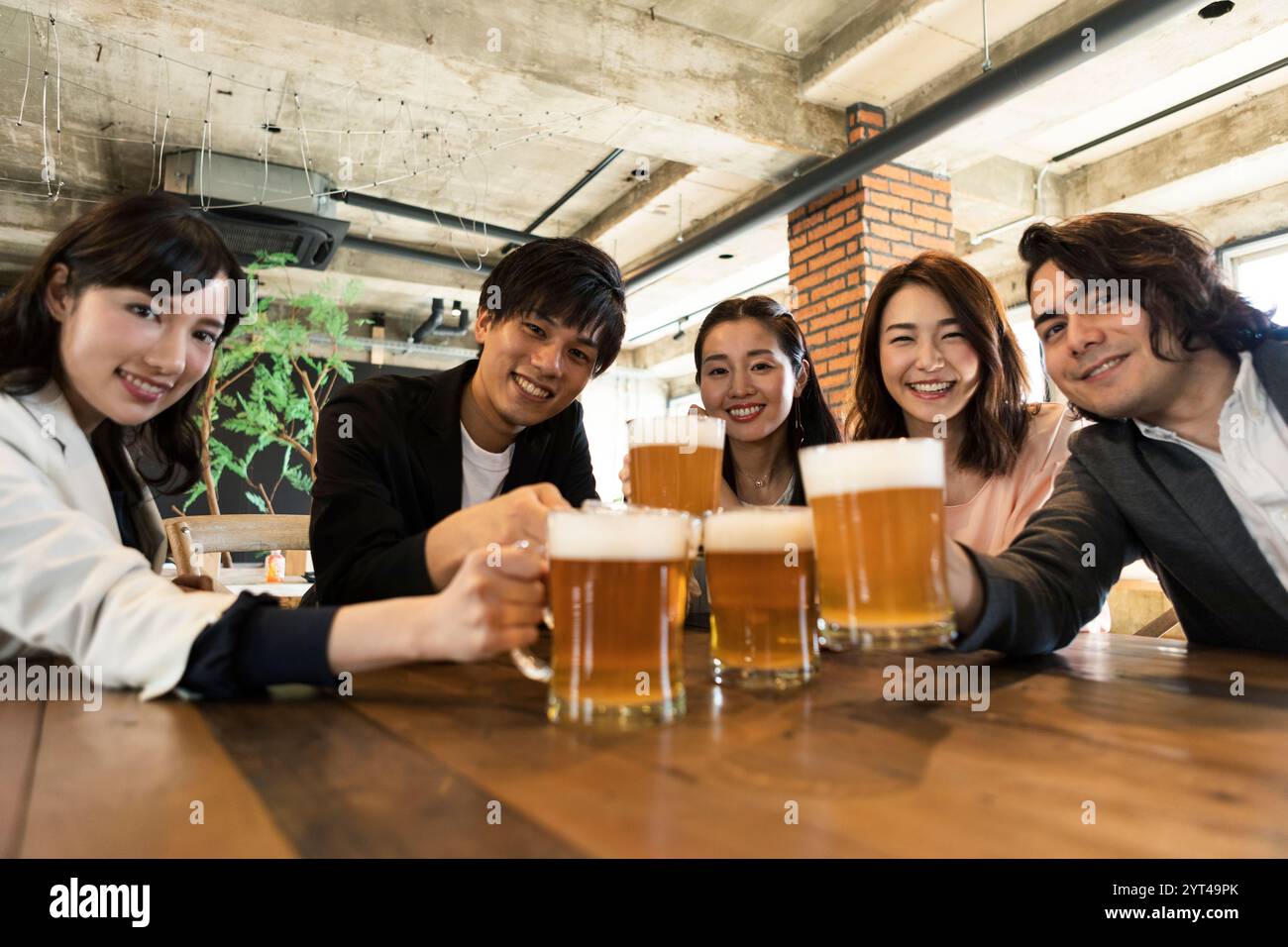 Group of men and women toasting Stock Photo - Alamy