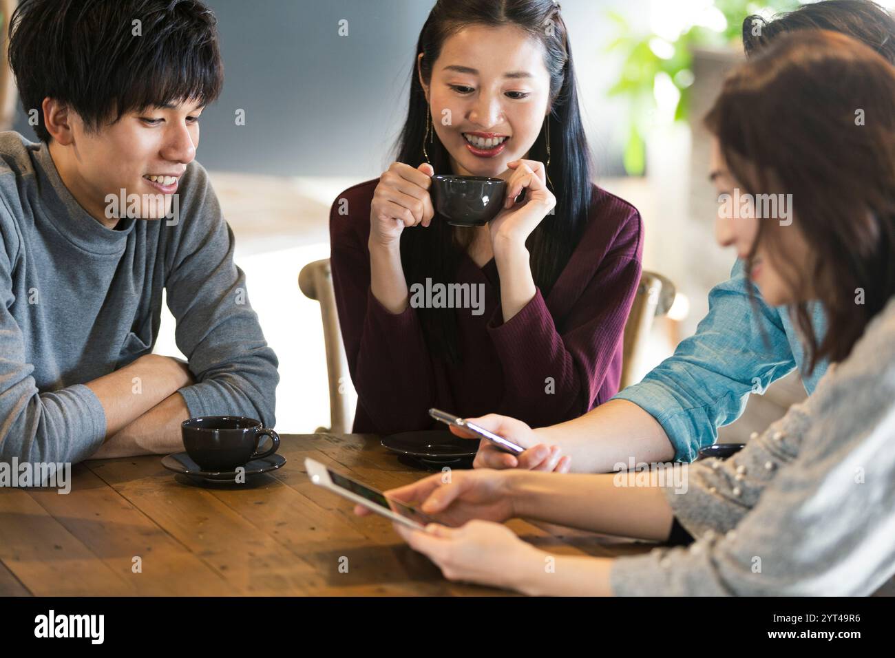 Group of men and women chatting in a café Stock Photo - Alamy