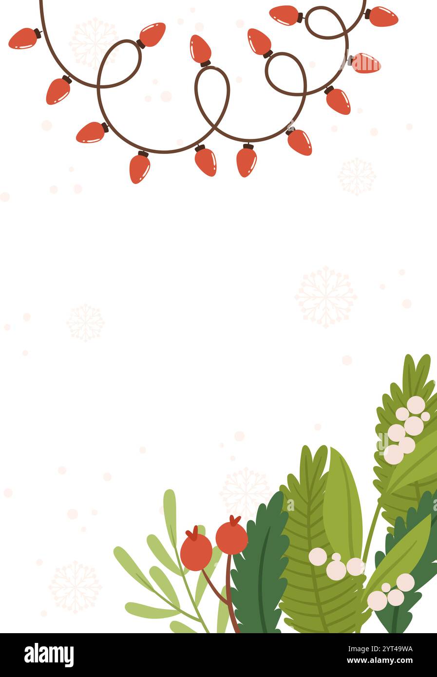 Festive Poster template featuring red string lights, greenery, berries ...