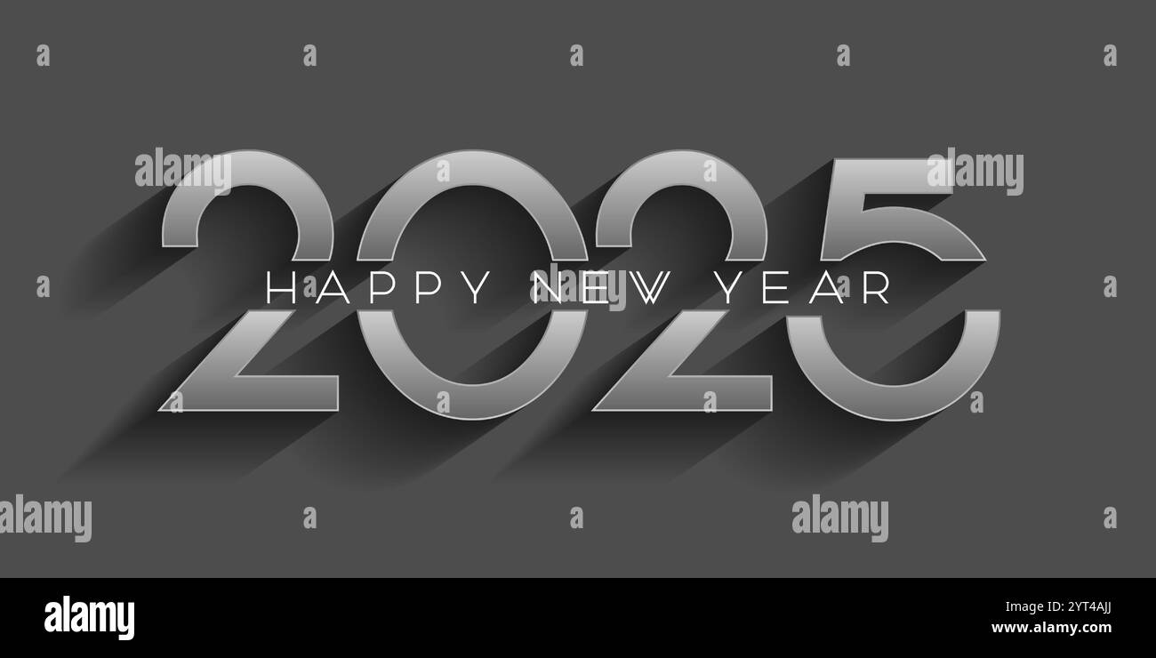 Modern Happy New Year Banner Design In Monochrome Colours Stock Vector
