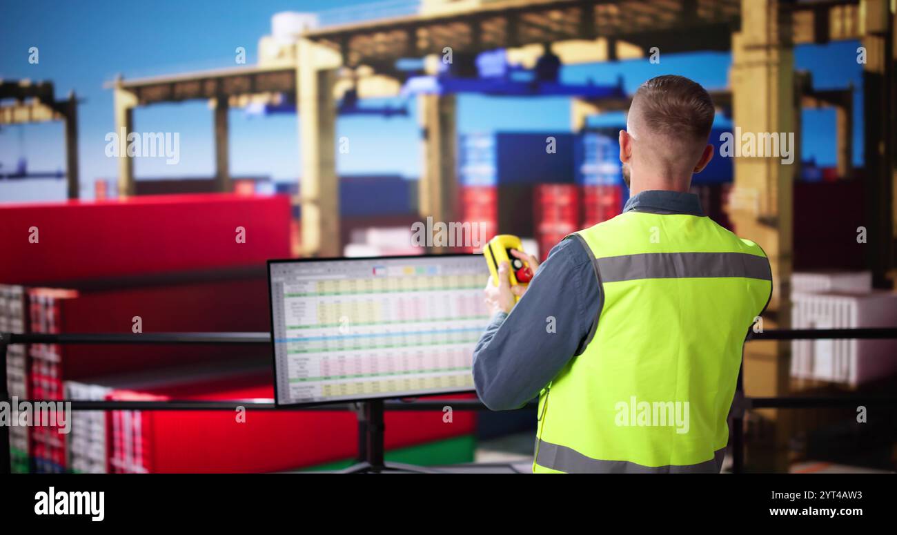 Logistics laptop computer delivery transportation hi-res stock ...