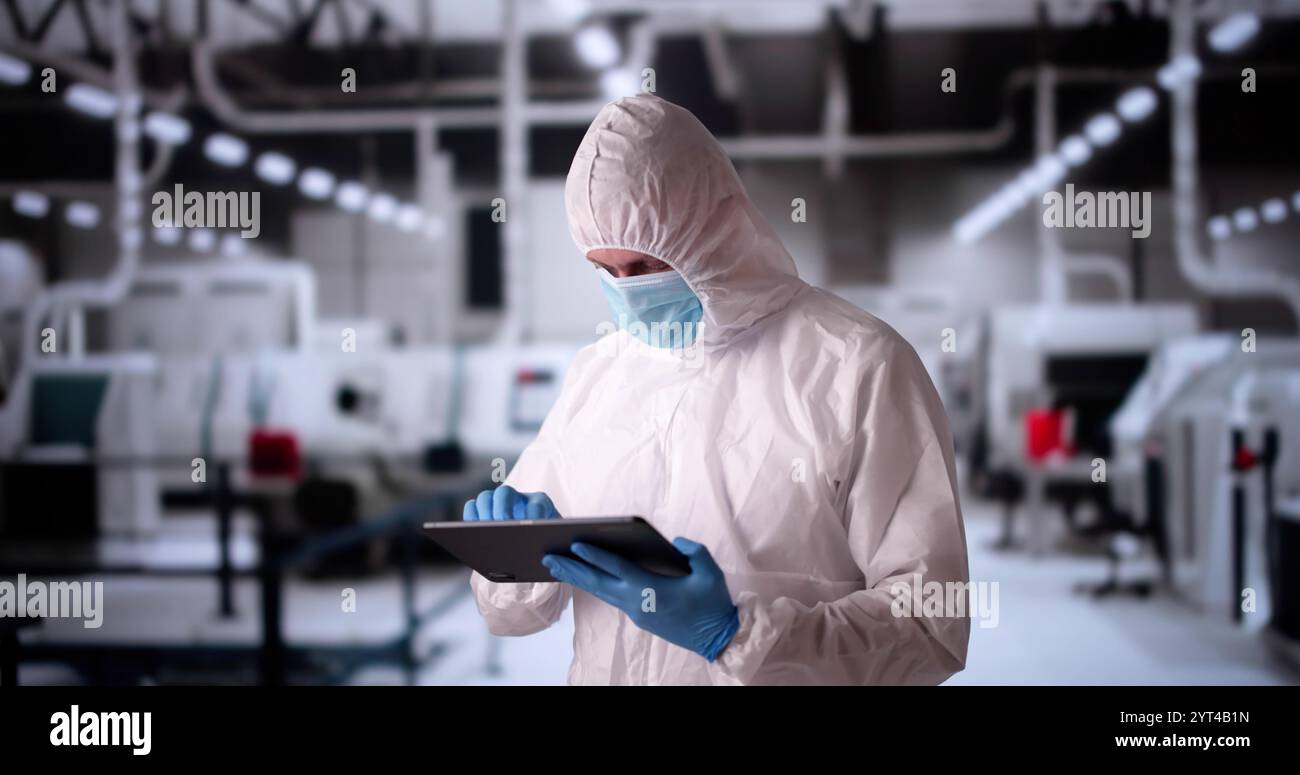 Factory Clean Room Laboratory. Industrial Engineer Using Technology ...